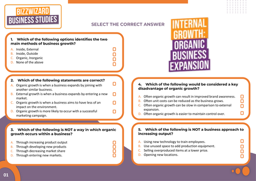 Internal Growth: Organic Business Expansion -FREE Multiple-Choice Quiz ...