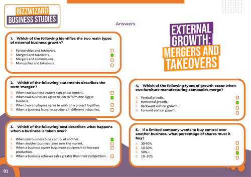 External Growth: Mergers and Takeovers - FREE Multiple-Choice Quiz ...