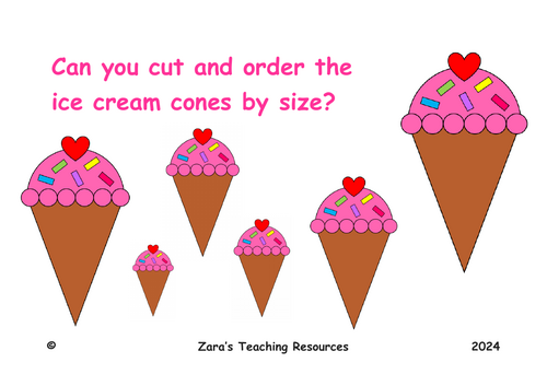 Ice Cream Themed Size Ordering Activity | Order by Size | Teaching ...
