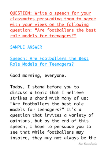 GCSE English Language: “Are footballers the best role models for ...