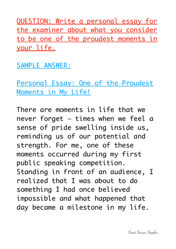 Personal essay on what you consider to be one of the proudest moments ...