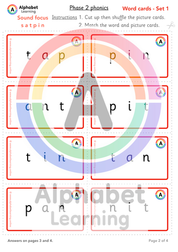 Phase 2 Phonics CVC Match Cards (s a t p i n) | Teaching Resources
