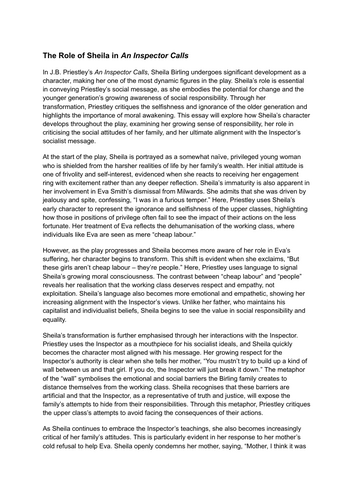 Model Essay: The Role of Sheila in An Inspector Calls (GCSE English ...