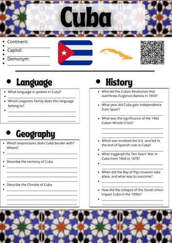 Country Study Worksheets on Cuba - Caribbeans - North America ...