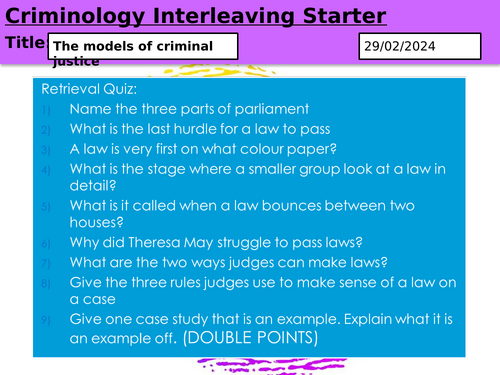 Criminology Unit 4: AC 1.3 Models of Criminal Justice | Teaching Resources