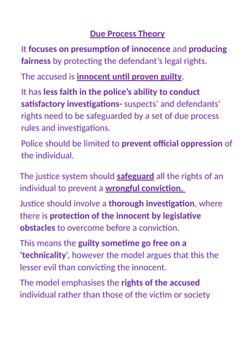 Criminology Unit 4: AC 1.3 Models of Criminal Justice | Teaching Resources