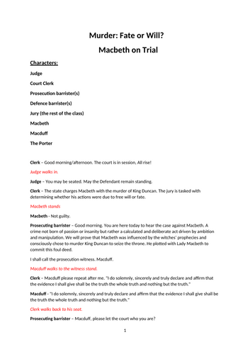 Macbeth Mock Trial | Teaching Resources