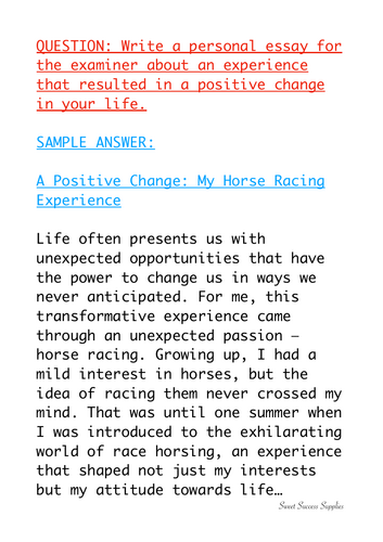 GCSE English Language: An experience that resulted in a positive change ...