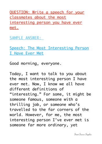 Write a speech for your classmates about the most interesting person ... Write a speech for your classmates about the most interesting person ...