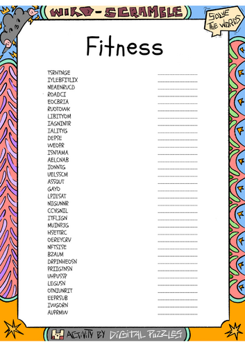 Fitness word scramble puzzle worksheet activity | Teaching Resources