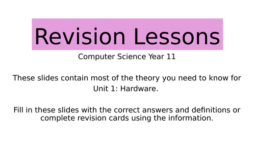GCSE Computer Science Hardware student revision question slides and ...