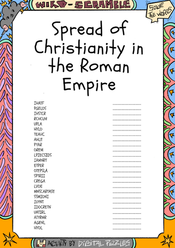 Spread of Christianity in the Roman Empire word scramble puzzle ...