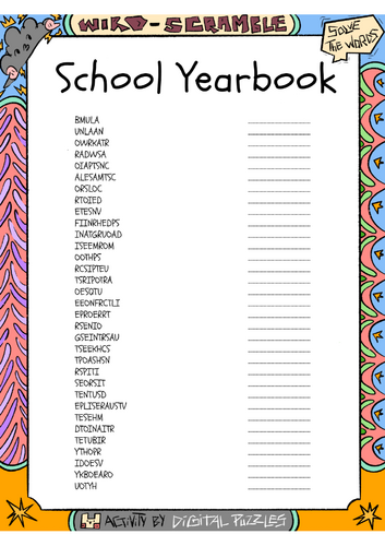 School Yearbook word scramble puzzle worksheet activity | Teaching ...
