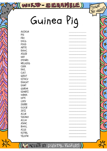 Guinea Pig word scramble puzzle worksheet activity | Teaching Resources