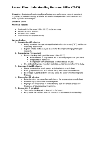 Lesson for Hans and Hiller's (2013) research | Teaching Resources