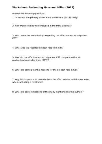 Lesson for Hans and Hiller's (2013) research | Teaching Resources