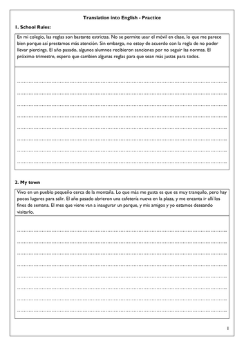 Spanish GCSE Translation | Teaching Resources