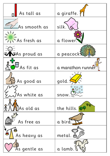 Simile Matching Activity Vocab Cards | Teaching Resources