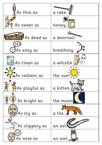 Simile Matching Activity Vocab Cards | Teaching Resources