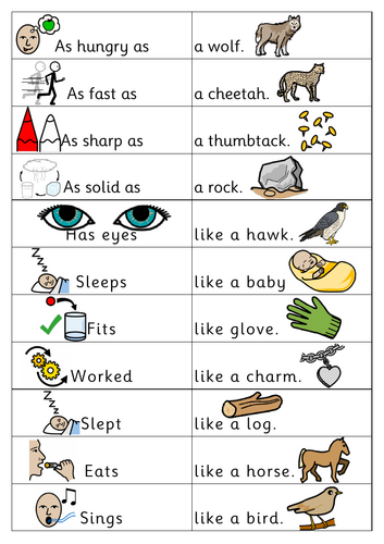 Simile Matching Activity Vocab Cards | Teaching Resources