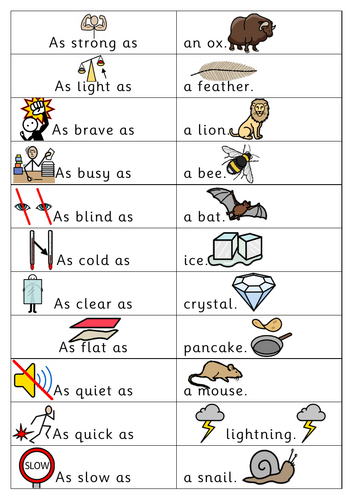 Simile Matching Activity Vocab Cards | Teaching Resources