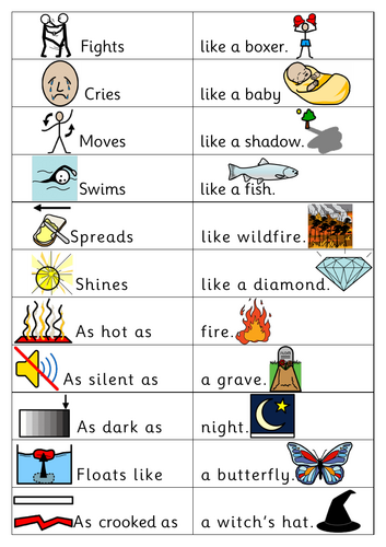Simile Matching Activity Vocab Cards | Teaching Resources