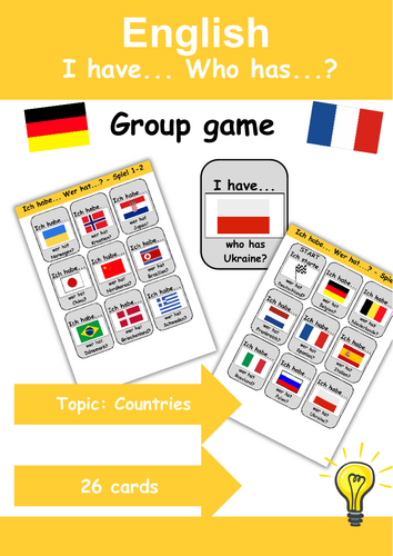I Have, Who Has? Cardgame theme: Countries | Teaching Resources