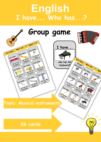I Have, Who Has? Cardgame theme: musical instruments | Teaching Resources
