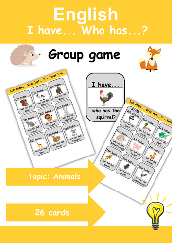 I Have, Who Has? Cardgame theme: Animals | Teaching Resources