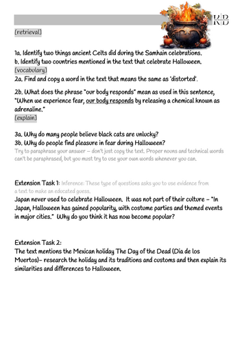 Halloween Reading Comprehension: Spooky Goings On KS3 | Teaching Resources