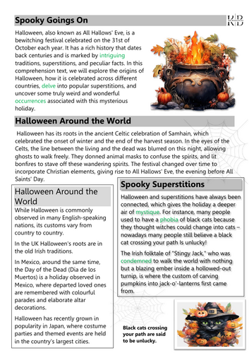 Halloween Reading Comprehension: Spooky Goings On KS3 | Teaching Resources