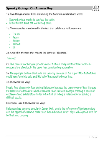 Halloween Reading Comprehension: Spooky Goings On KS3 | Teaching Resources