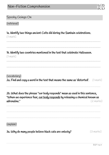 Halloween Reading Comprehension: Spooky Goings On KS3 | Teaching Resources