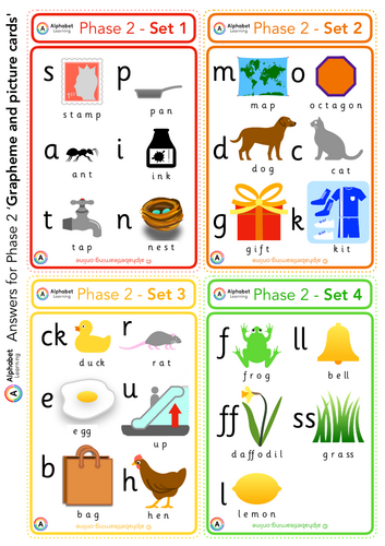 Phase 2 Grapheme/picture cards (with answers) | Teaching Resources