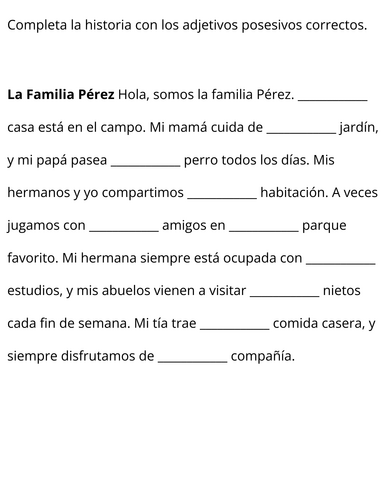 Ejercicios de Adjetivos Posesivos - possessive adjectives in spanish ...