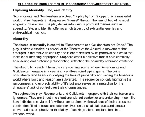 A Level English A Summary of the main themes in "Rosencrantz ...