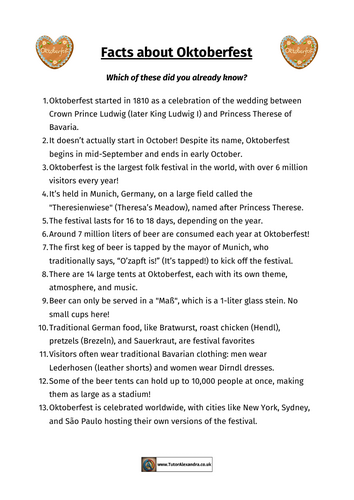 Oktoberfest: lesson and worksheets | Teaching Resources