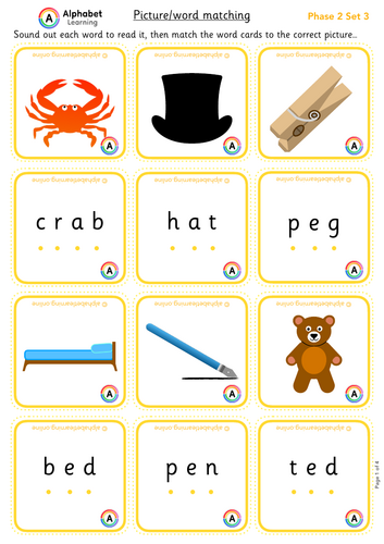 Phase 2 picture word/picture cards to read/match | Teaching Resources