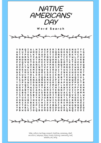Native Americans' Day word search puzzle worksheet Activity | Teaching ...