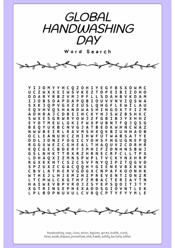 Global Handwashing Day word search puzzle worksheet Activity | Teaching ...