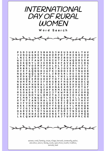 International Day of Rural Women word search puzzle worksheet Activity ...