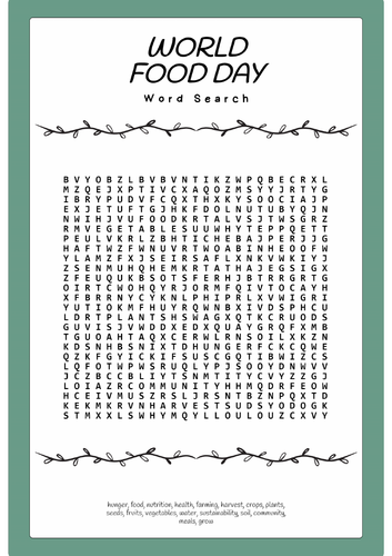 World Food Day word search puzzle worksheet Activity | Teaching Resources