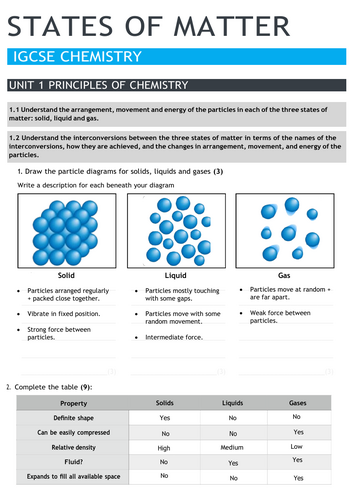 States of Matter - Lesson and Worksheet - Unit 1 - Edexcel IGCSE ...