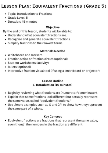 Lesson Plan: Equivalent Fractions and Activities | Teaching Resources