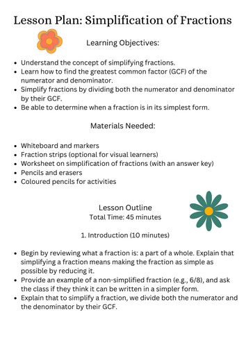 Lesson Plan: Simplification of Fractions | Teaching Resources