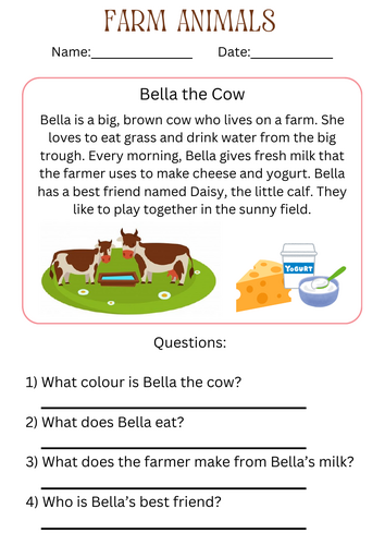Farm Animals: Reading Comprehensions | Teaching Resources