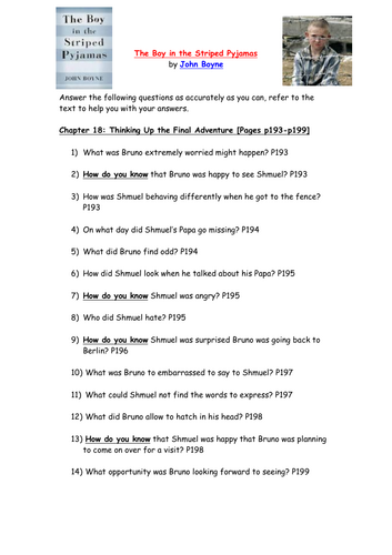 The Boy in the Striped Pyjamas Comprehension [Chapters 18] | Teaching ...
