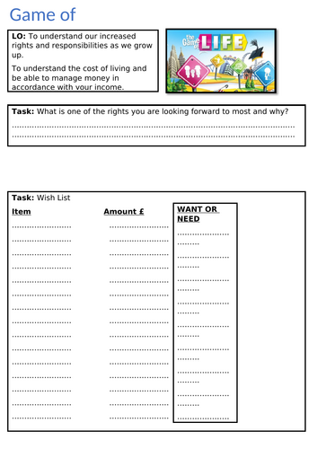 Game of life - Resource - PSHE or PE theory lessons | Teaching Resources