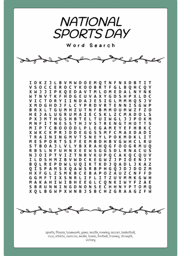 National Sports Day word search puzzle worksheet Activity | Teaching ...