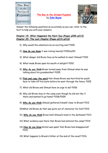 The Boy in the Striped Pyjamas Comprehension [Chapter 19 & 20 ...